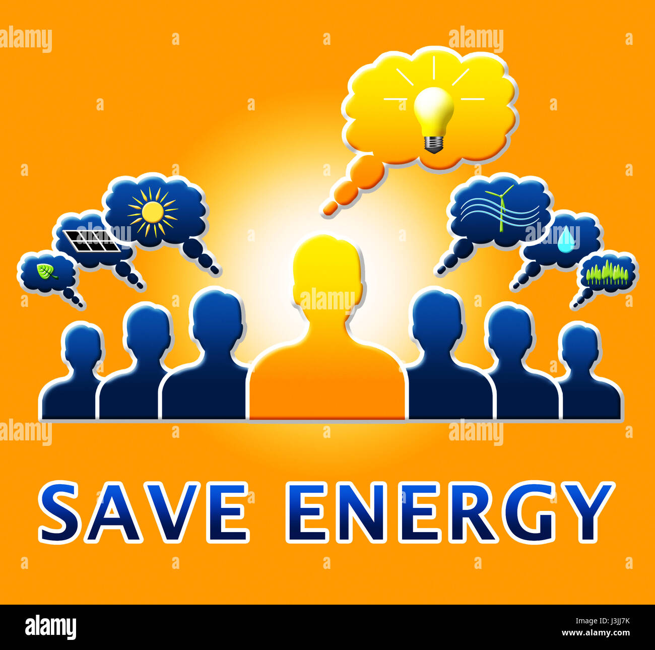 Save Energy Bulb People Showing Reduce Electric 3d Illustration Stock ...