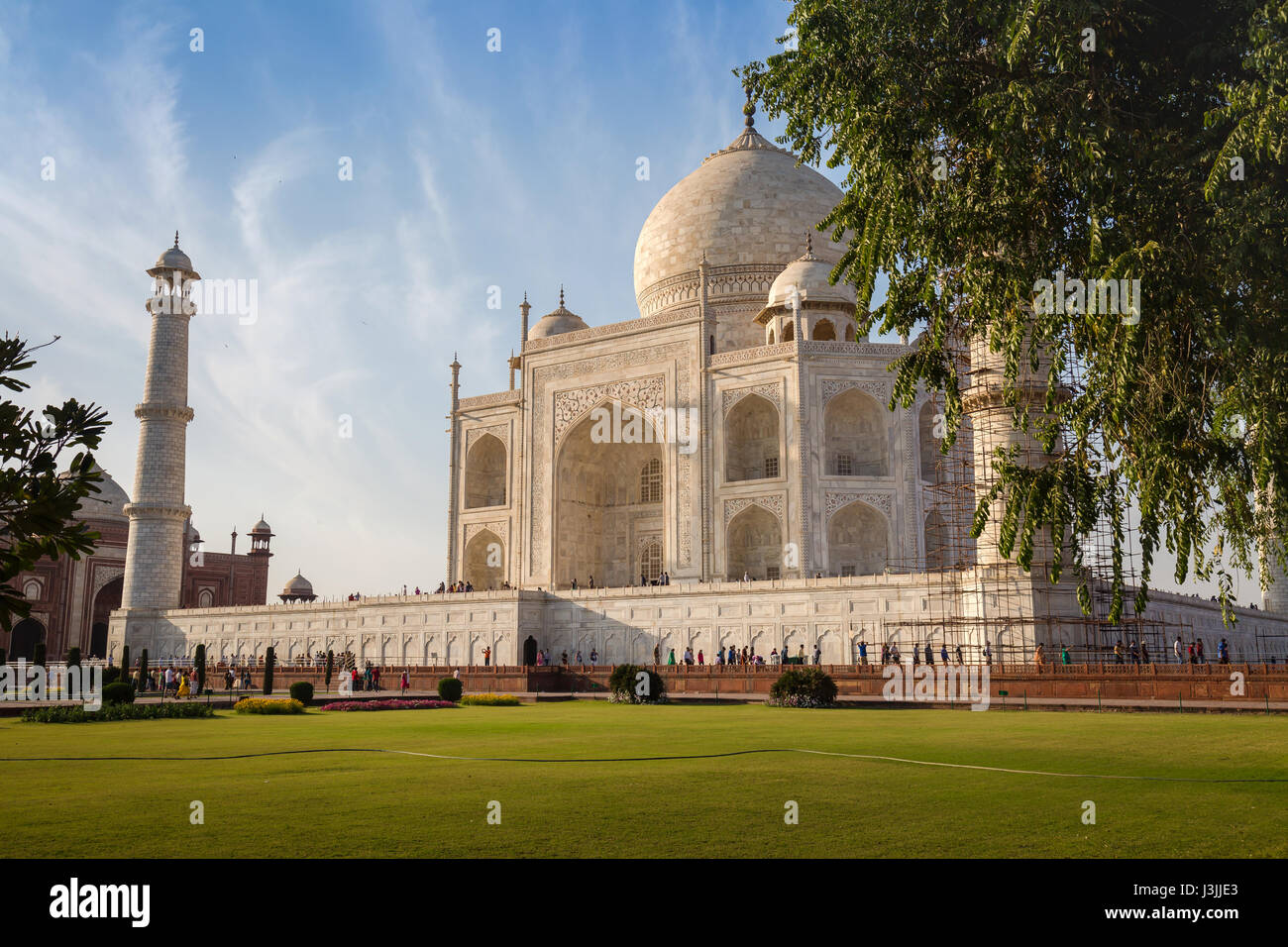 Taj Mahal white marble mausoleum built by emperor Shahjahan bears the ...