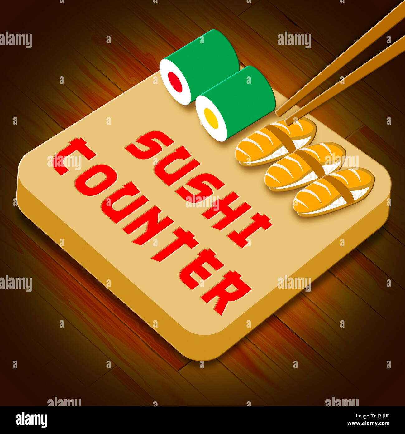 Sushi Counter Assortment Showing Japan Cuisine 3d Illustration Stock ...