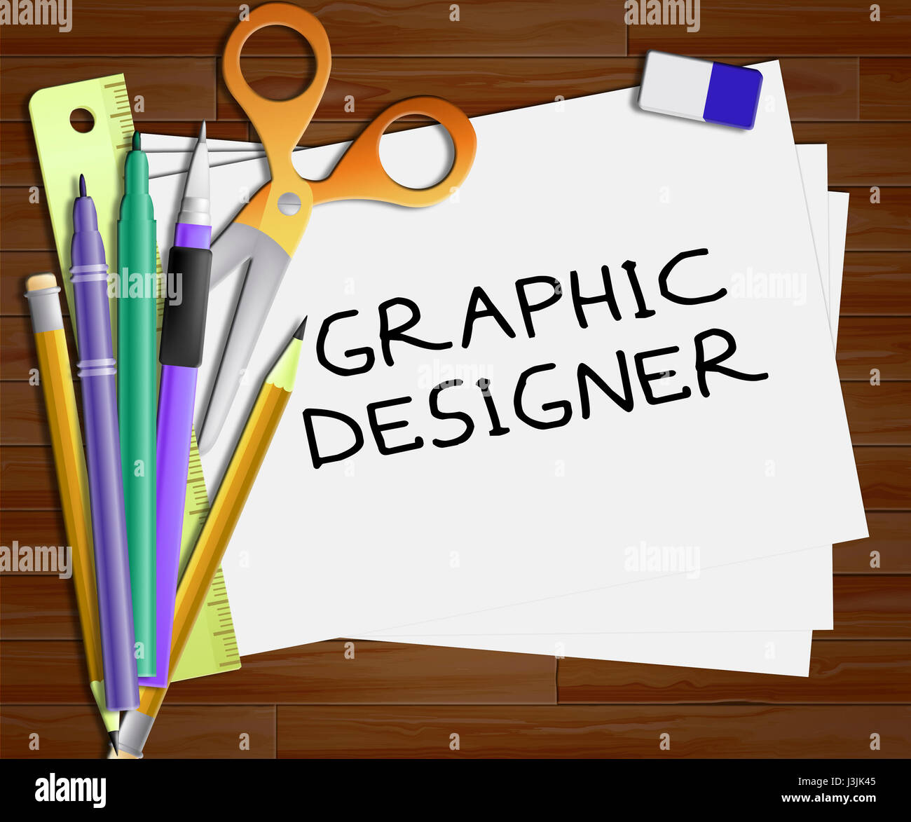Graphic Designer Representing Designing Job 3d Illustration Stock Photo ...