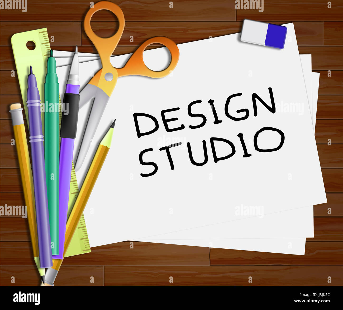 Design Studio Meaning Designer Office 3d Illustration Stock Photo - Alamy