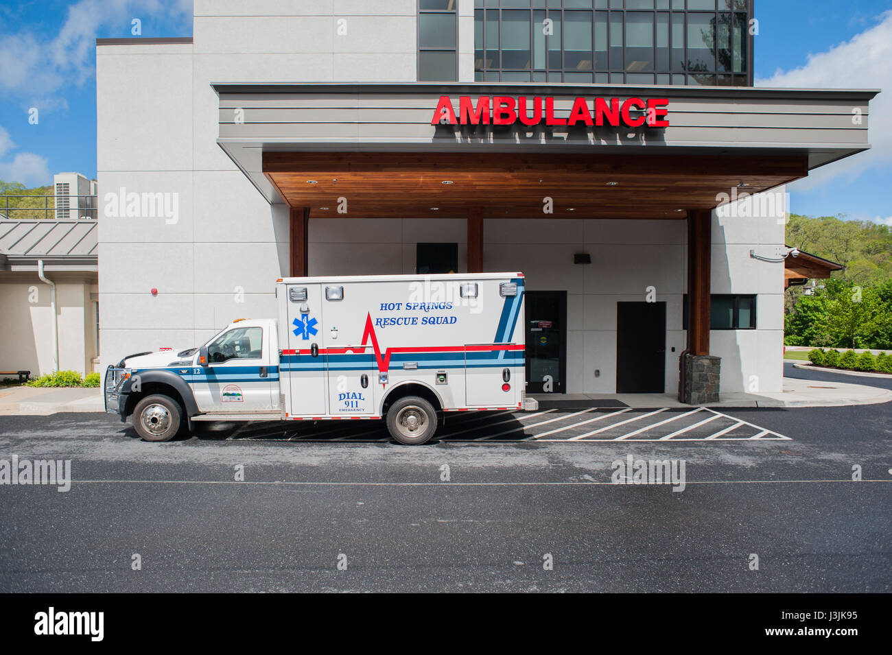 HOT SPIRNGS, VIRGINIA- MAY 5 2017: Ambulance waiting at the Emergency ...