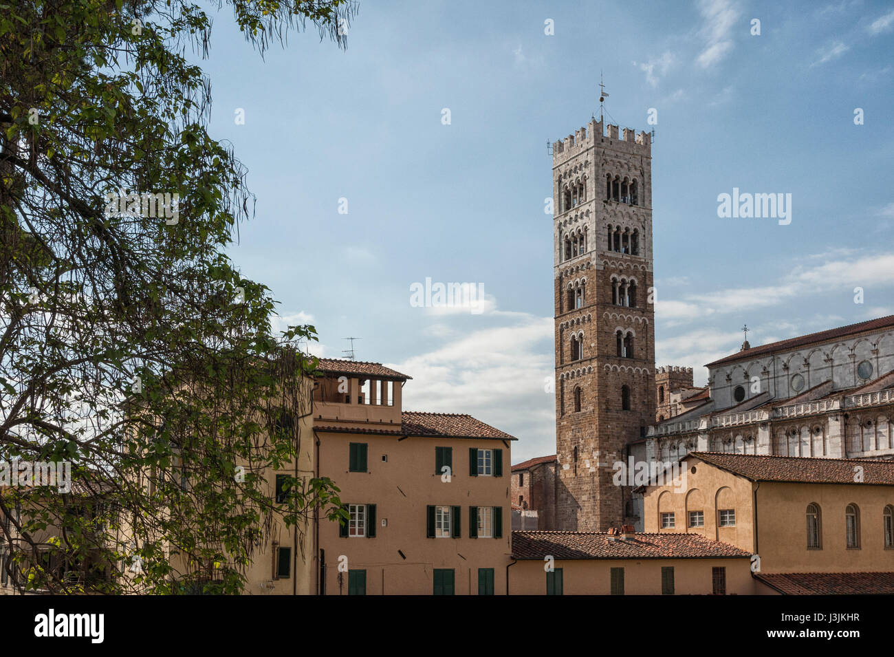 Belltower of St. Martin Cathedral in Lucca, Tuscany, Italy Stock Photo ...