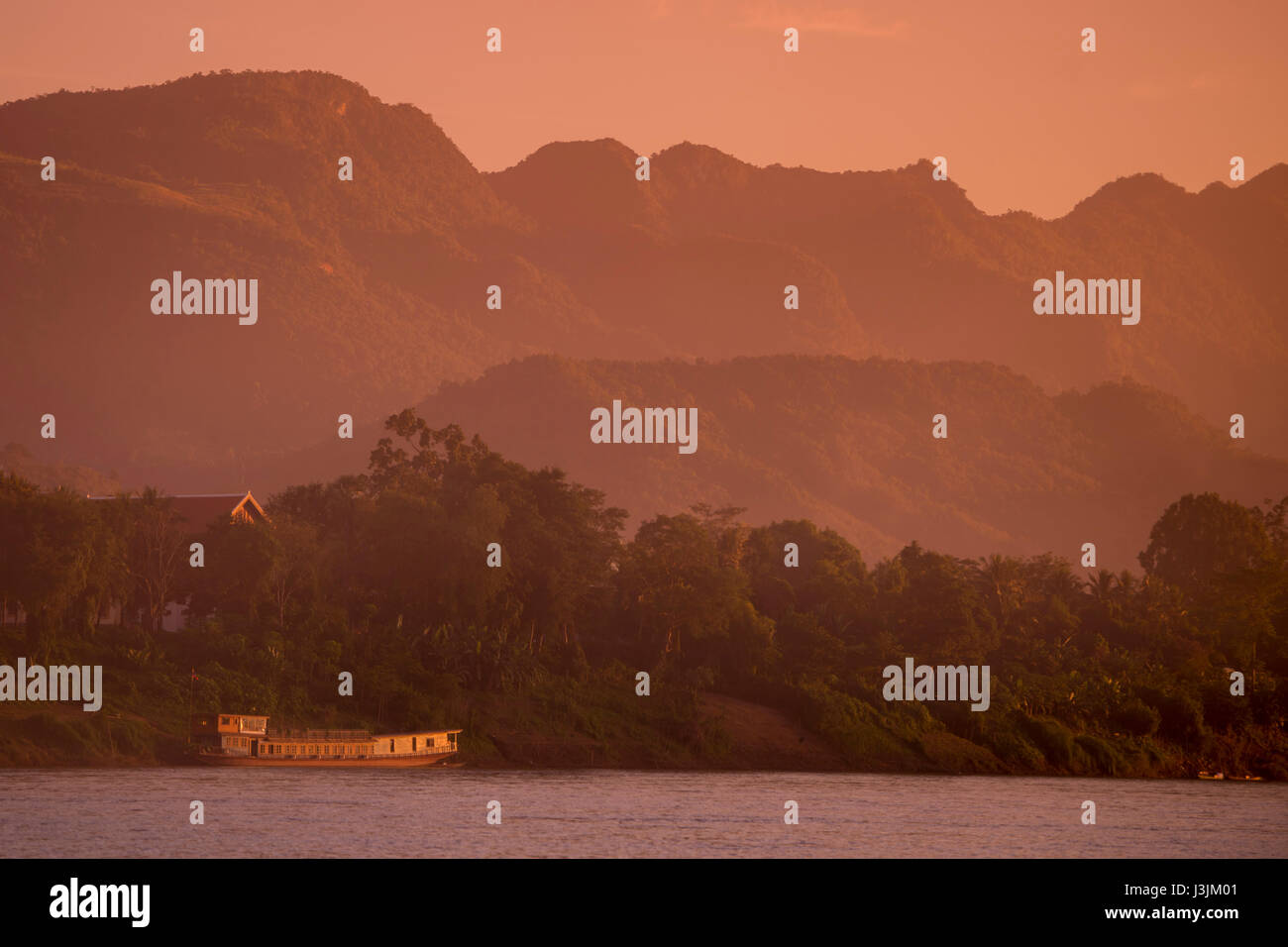 the Landscape at the Mekong River in the town of Luang Prabang in the ...