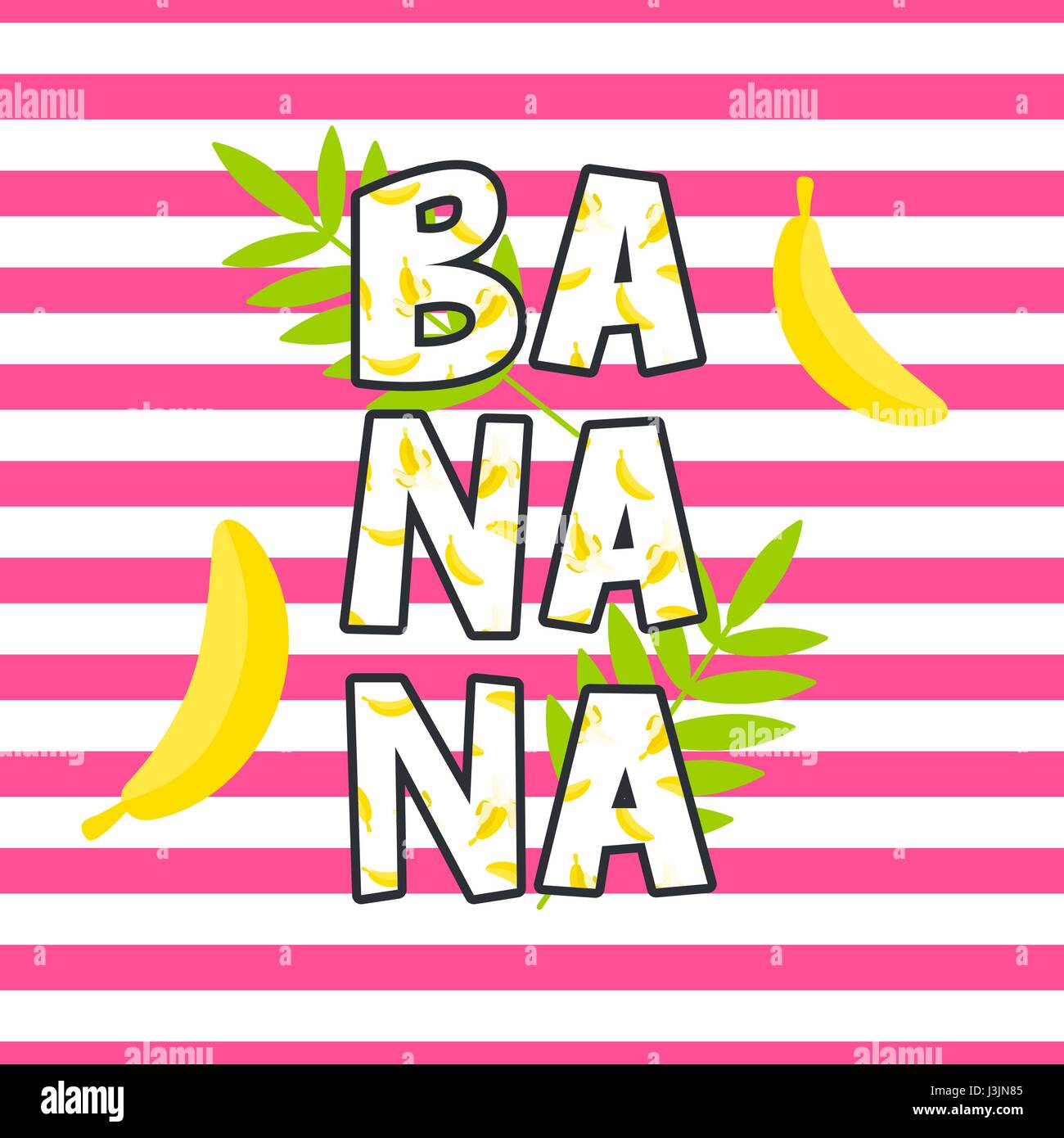 Banana tshirt design vector print. Tee design on striped background ...