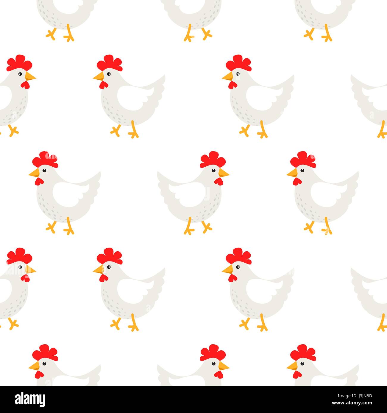White hen rural seamless vector pattern. Farm birds simple rustic ...