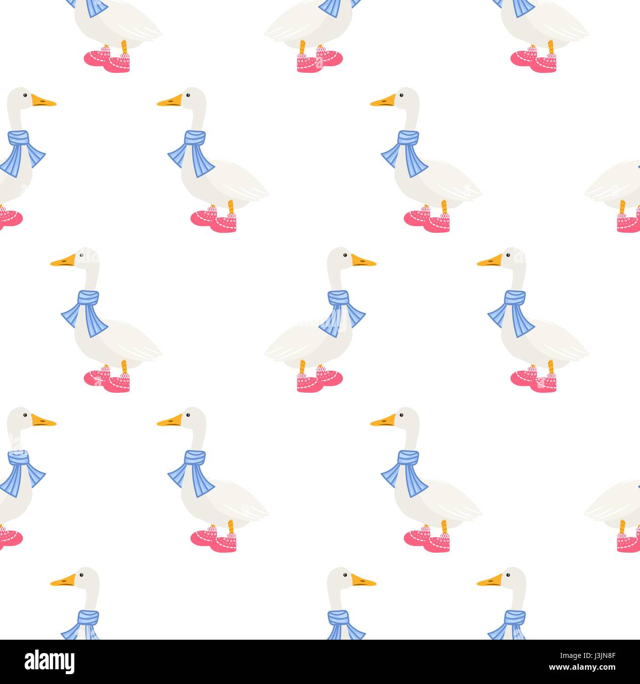 Ducks in scarf winter seamless vector pattern. Farm birds white simple ...
