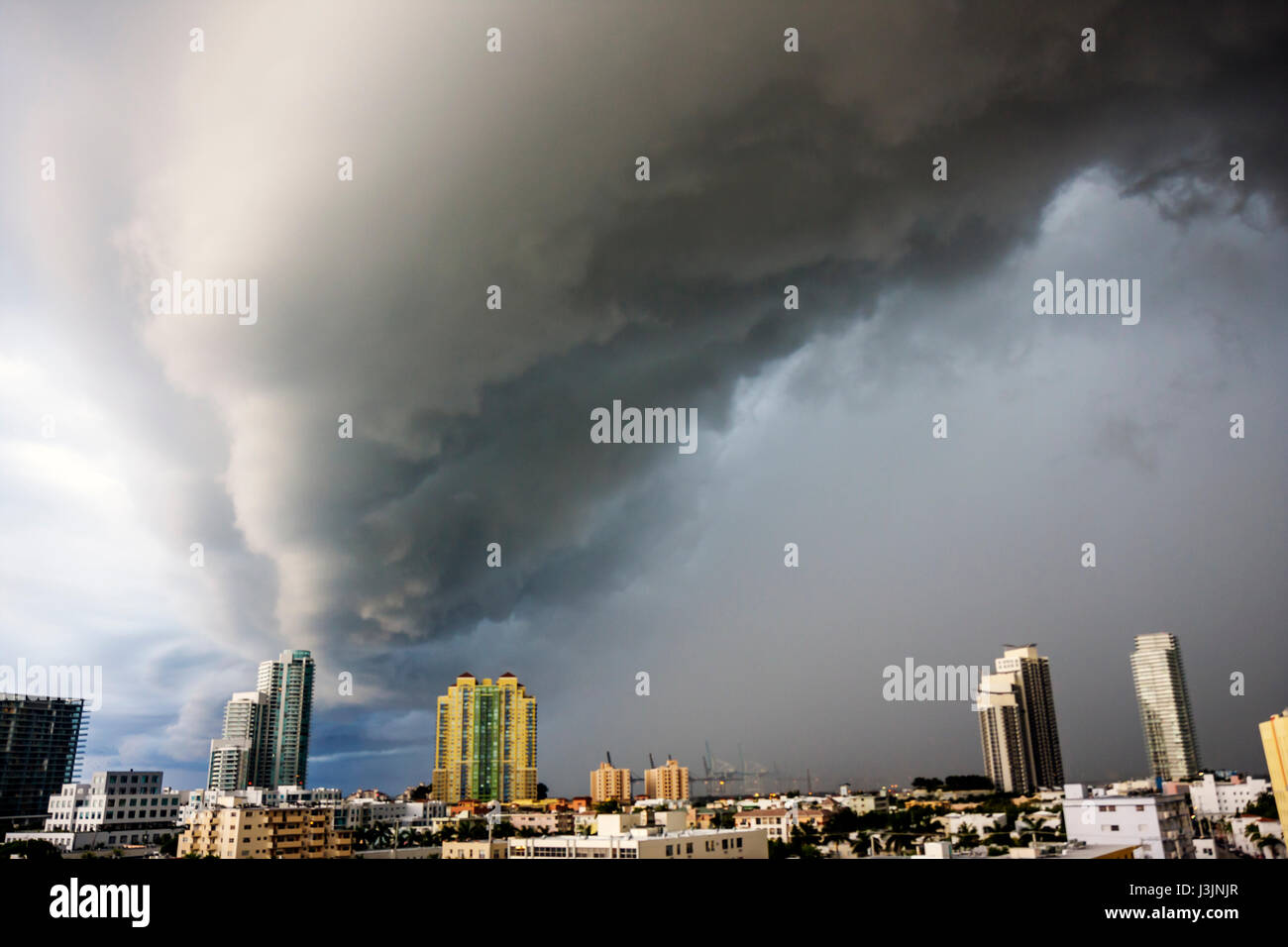 Miami Beach Florida,storm front,dark clouds,clouds,gray sky,skyline ...