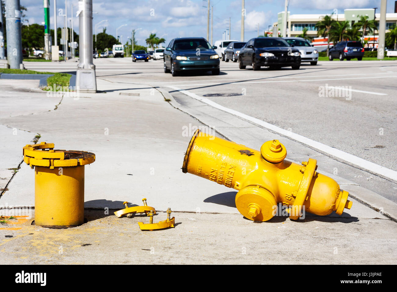 Miami Florida,NW 183rd Street,infrastructure,broken,fire hydrant,yellow ...