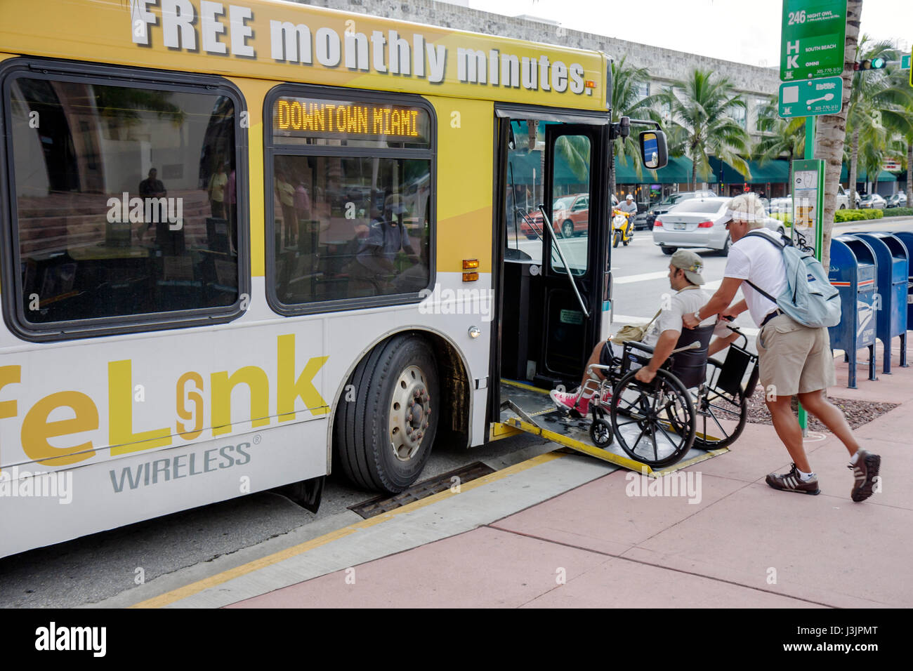 Miami Beach Florida,Washington Avenue,bus,coach,mass transit,ramp ...