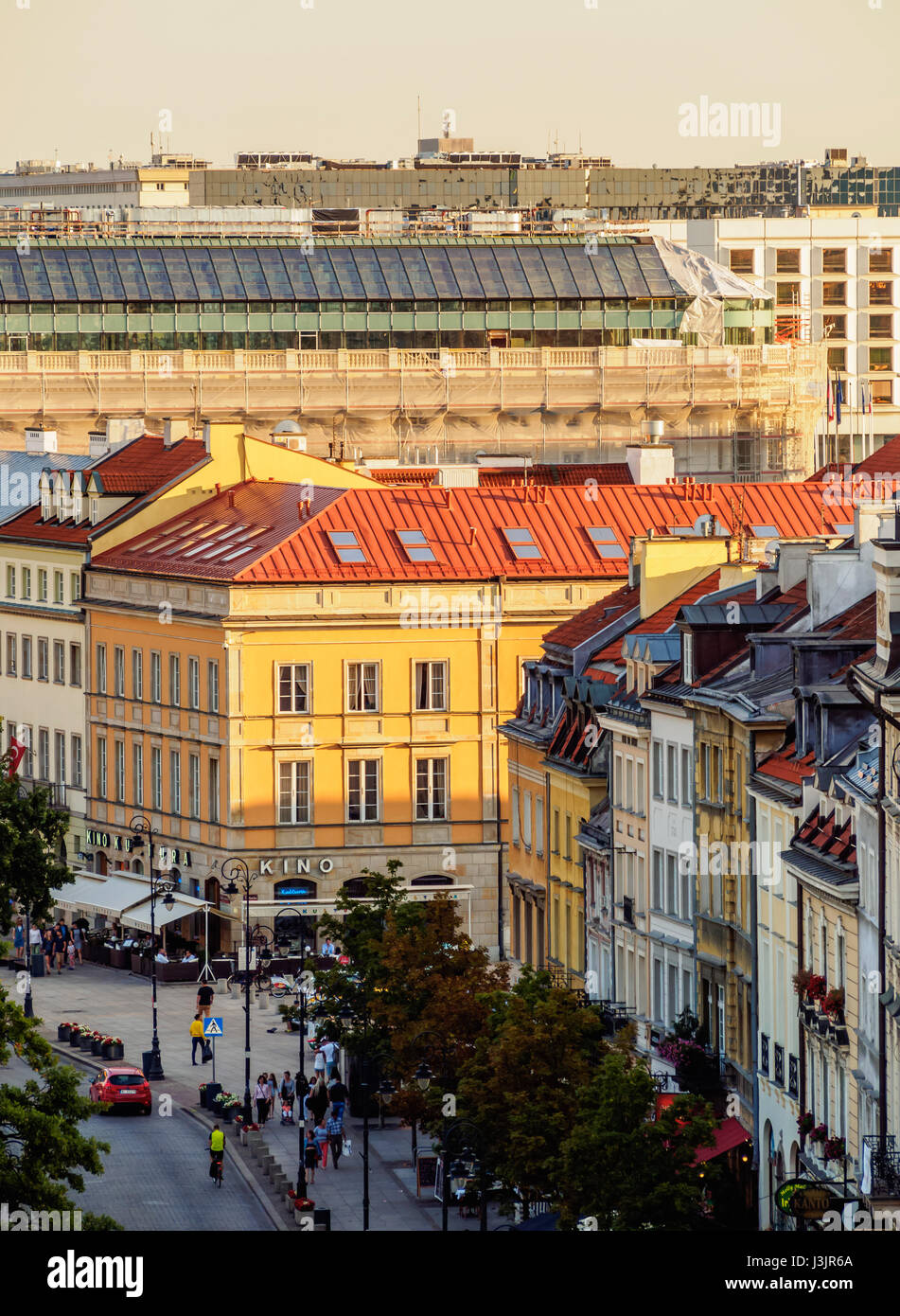 Poland, Masovian Voivodeship, Warsaw, Elevated view of the Krakowskie Przedmiescie Street Stock ...