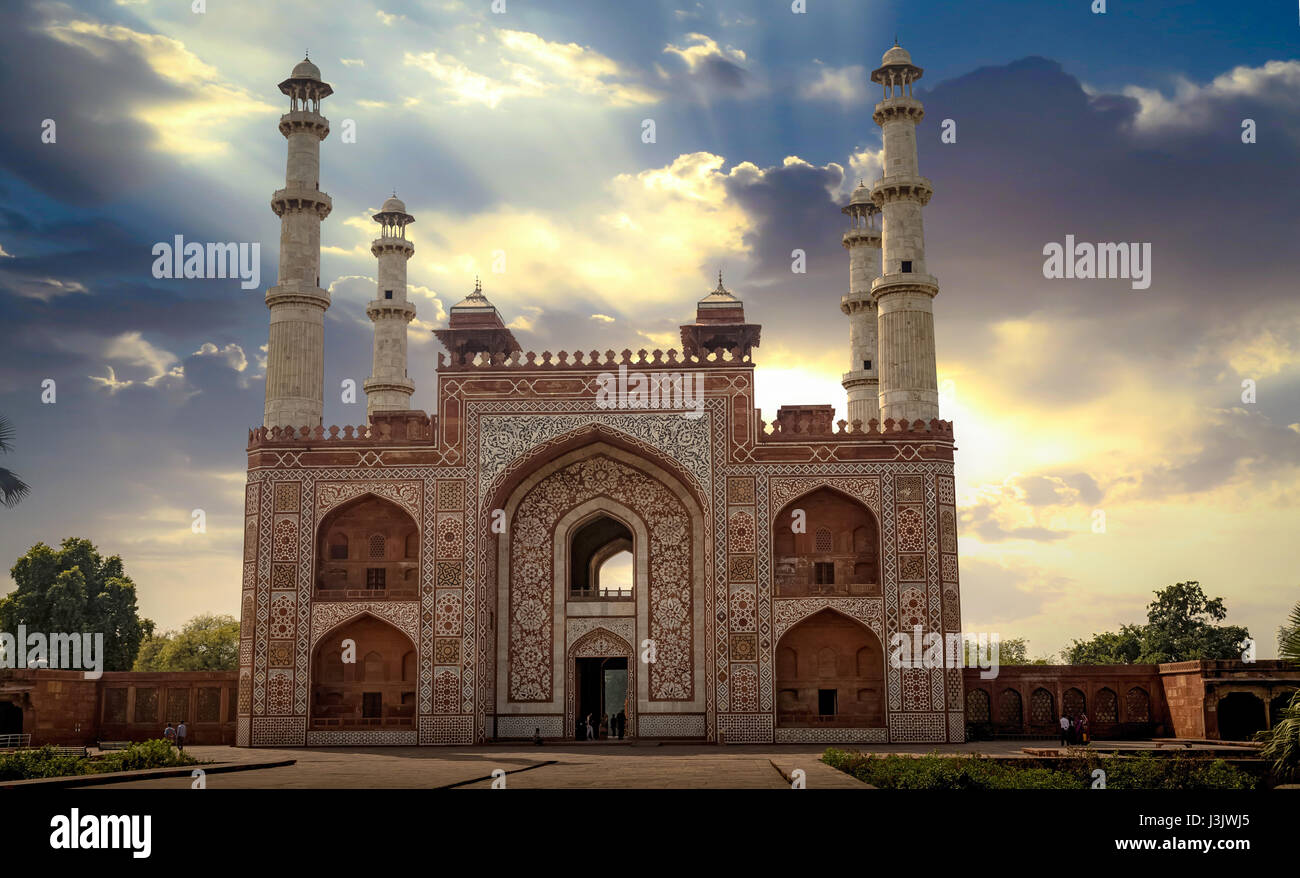 Entrance gateway to the tomb of Akbar at Sikandra, Agra - A classic ...