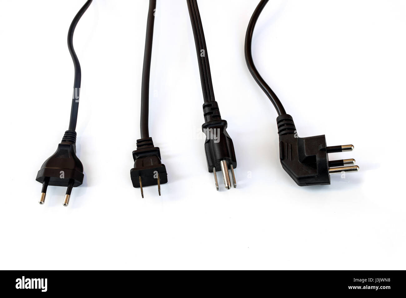 black electric plug on white background Stock Photo - Alamy