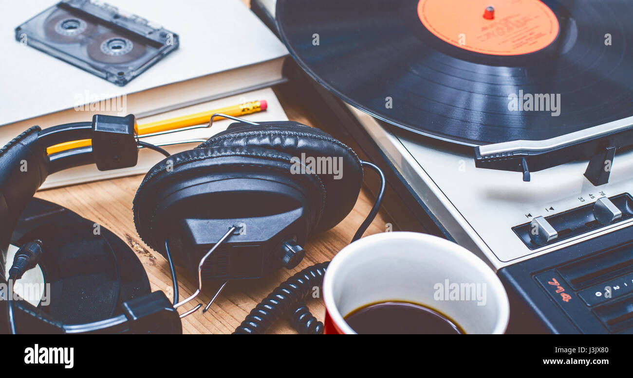 Retro turntable background header Stock Photo - Alamy