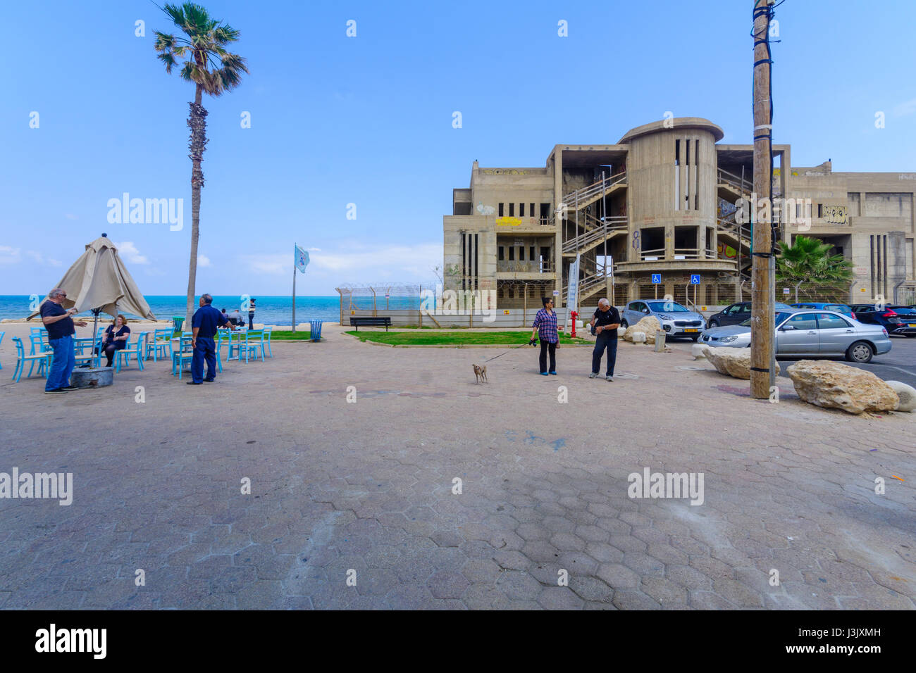HAIFA, ISRAEL - MAY 05, 2017: Beach scene with locals, the promenade ...