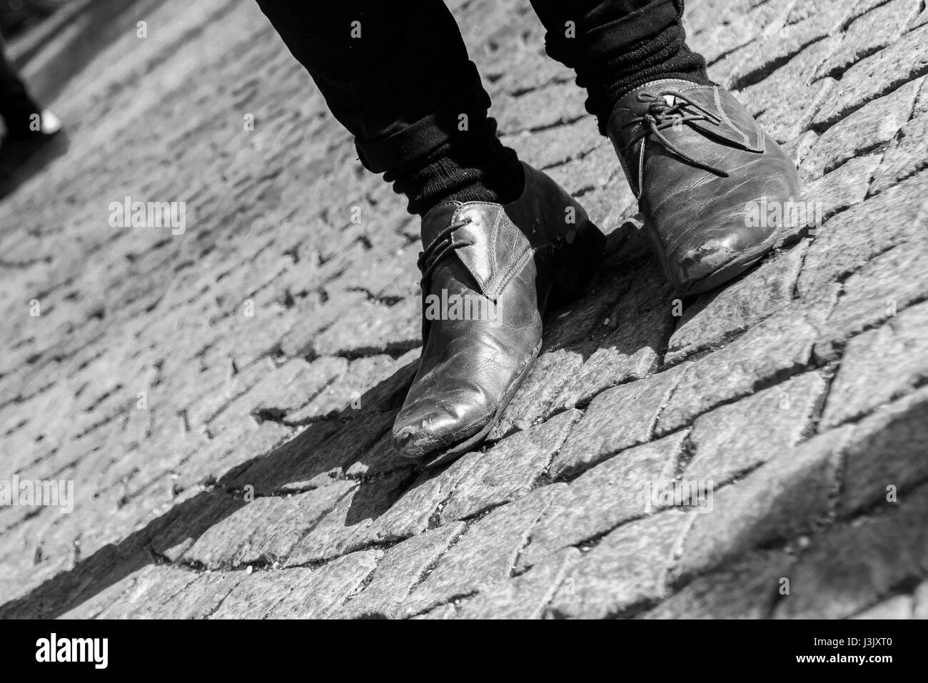 Old leather pair shoe worn used Black and White Stock Photos & Images ...