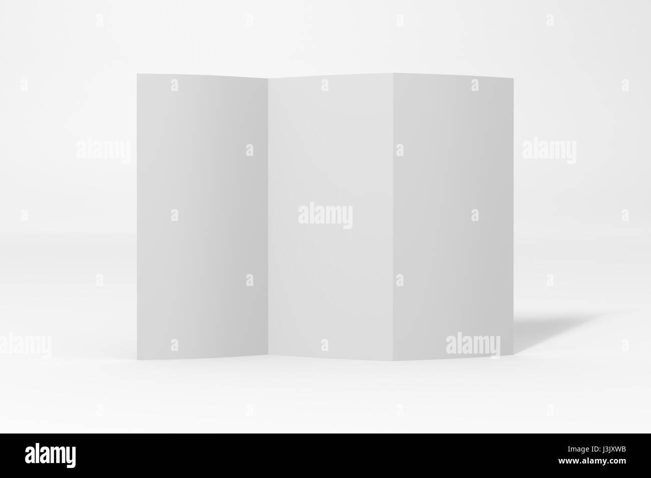 Blank three fold paper brochure on white background with soft shadows ...
