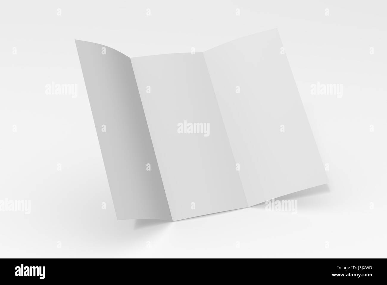 Blank three fold paper brochure on white background with soft shadows ...
