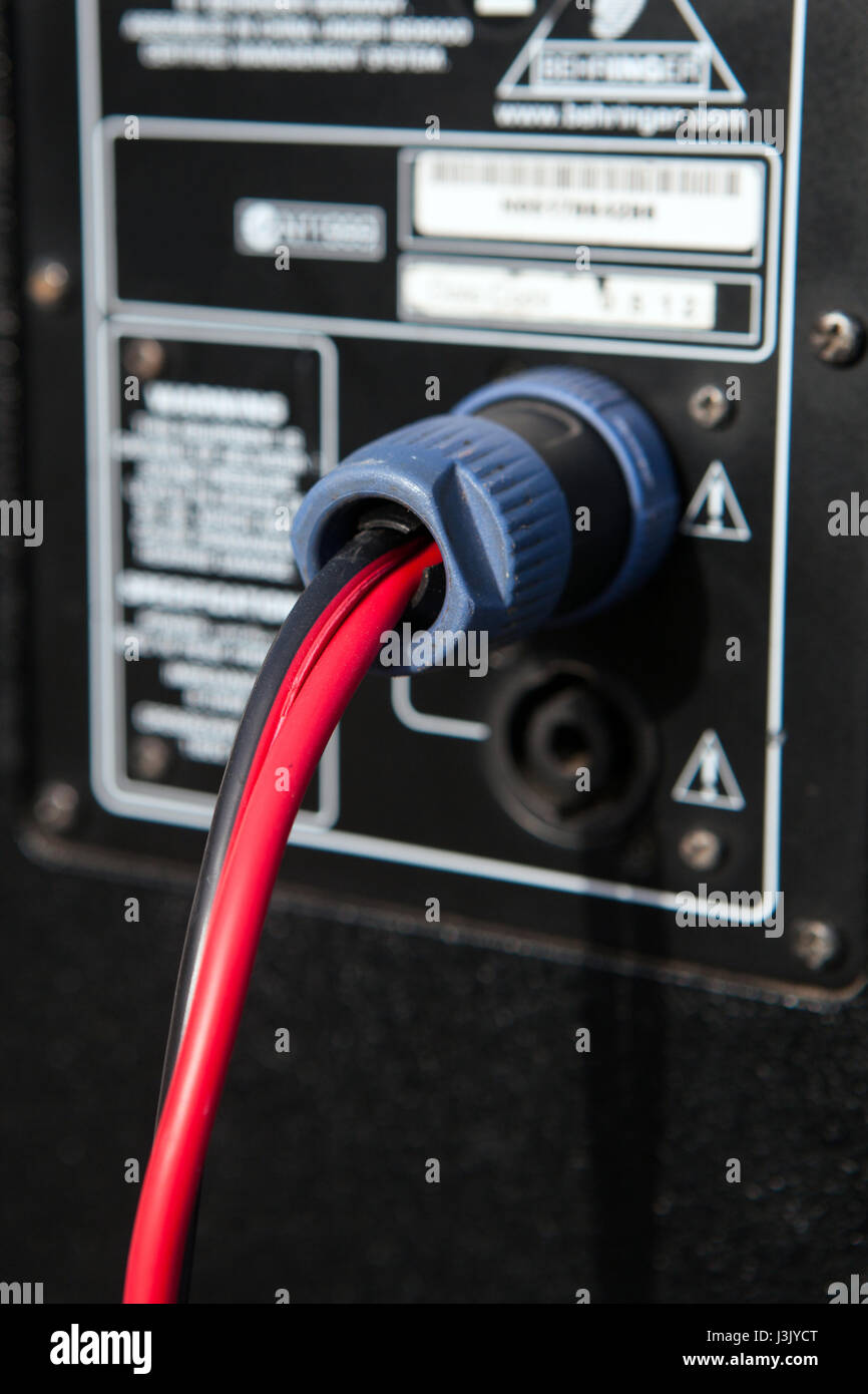 Audio plug with the wire.Connection cable connect amplifier and speaker ...