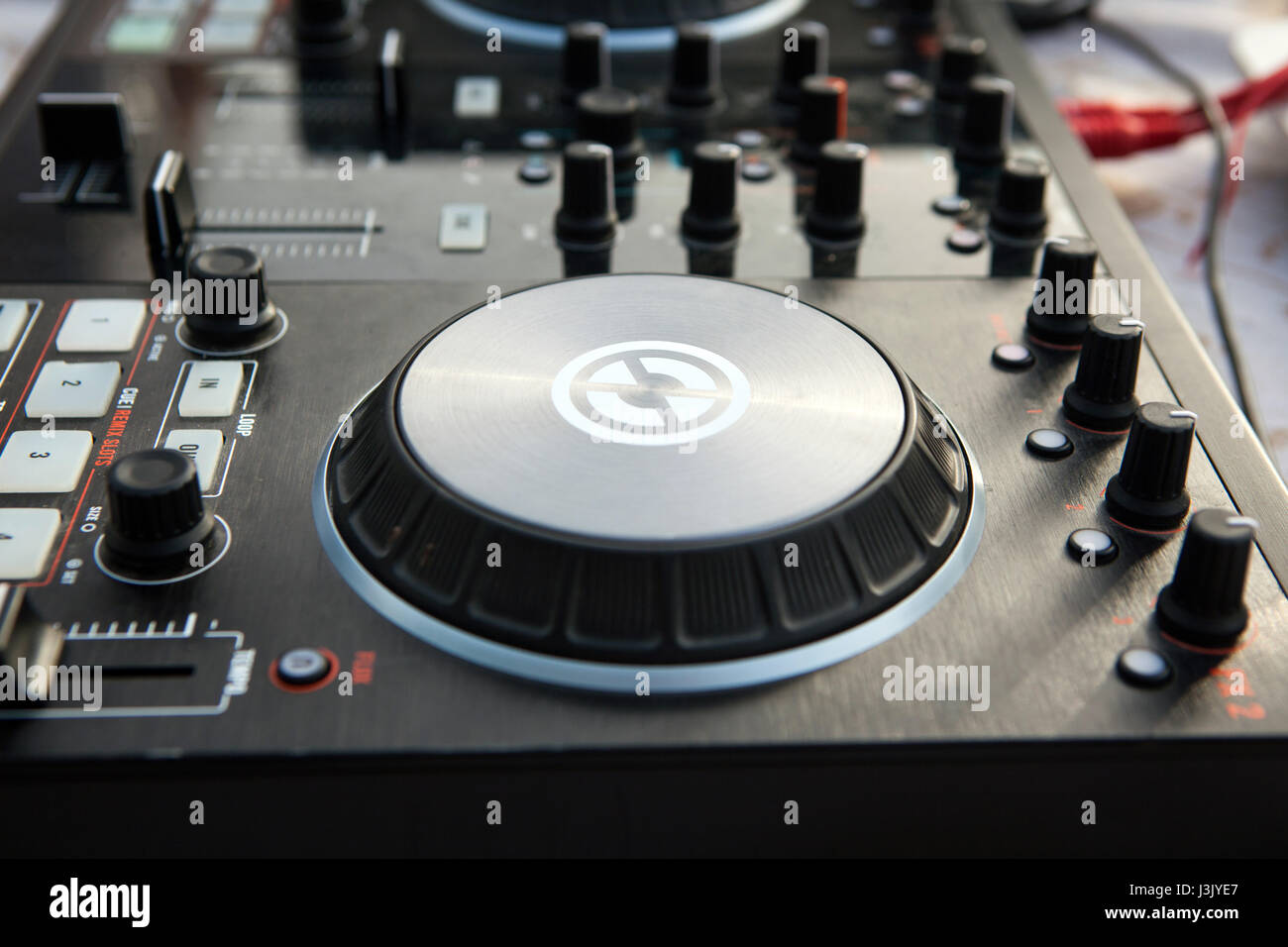 Black dj mixer controller. Closeup view Stock Photo - Alamy