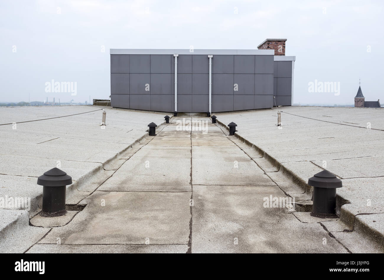 an flat roof with roofing and Safety line Stock Photo - Alamy
