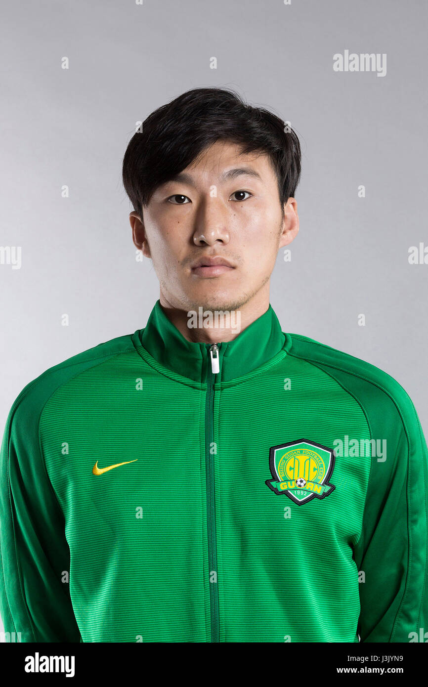 Portrait of Chinese soccer player Jin Pengxiang of Beijing Sinobo Guoan ...