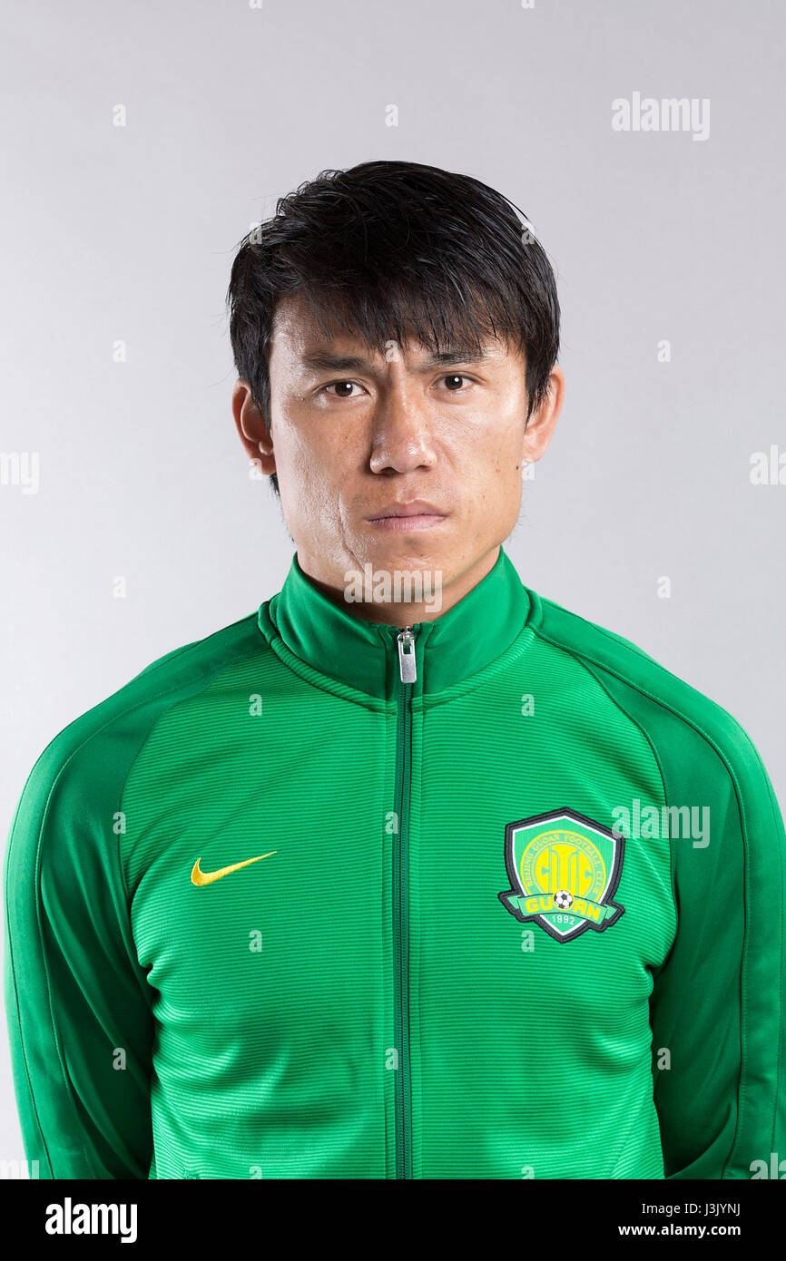 Portrait of Chinese soccer player Zhang Xiaobin of Beijing Sinobo Guoan ...