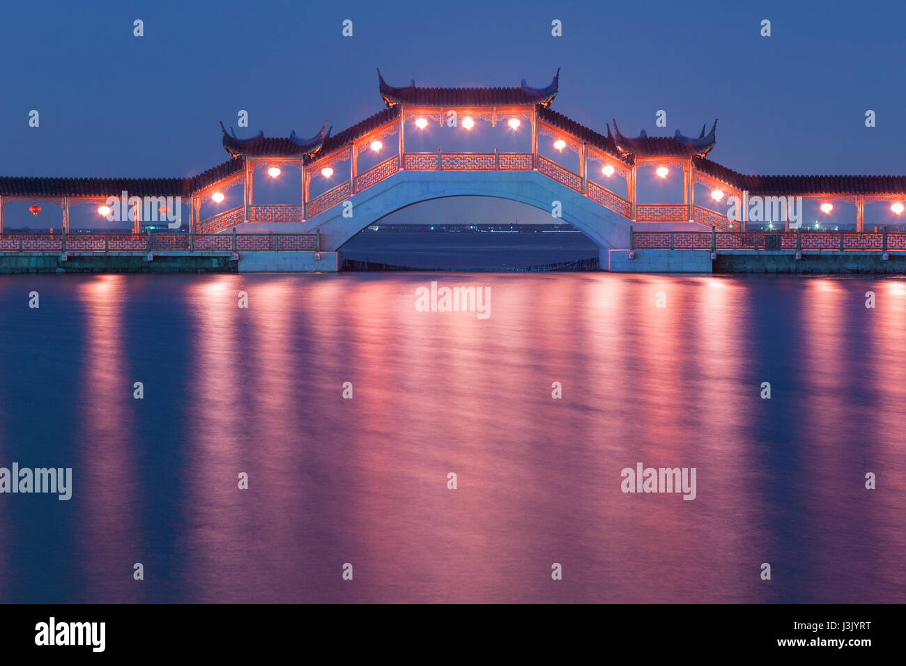 Night view of Chinese bridge with beautiful illumination. Long exposure ...