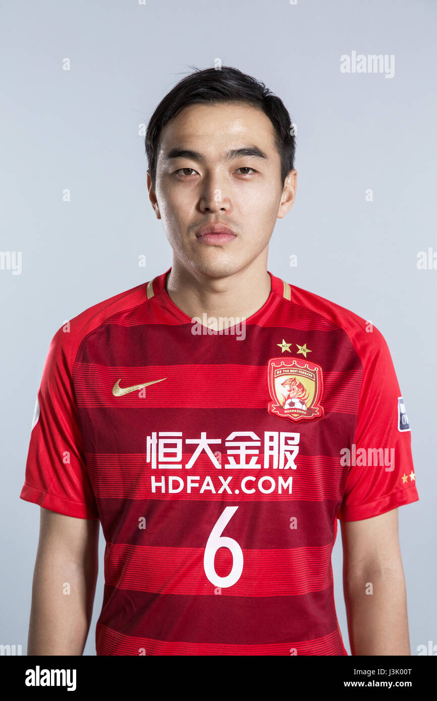 Portrait of Chinese soccer player Feng Xiaoting of Guangzhou Evergrande ...