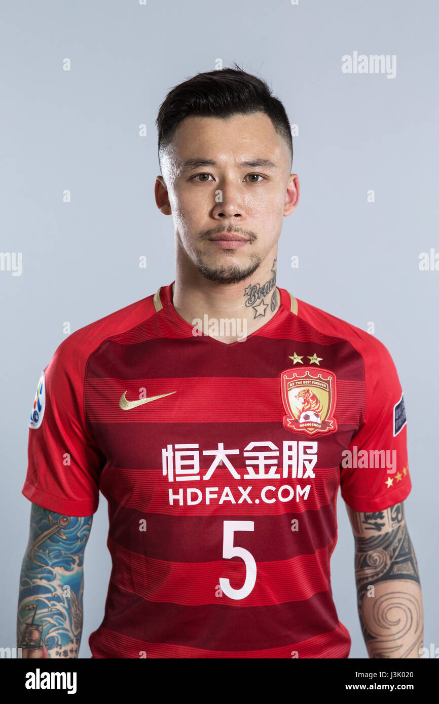 Portrait of Chinese soccer player Zhang Linpeng of Guangzhou Evergrande ...