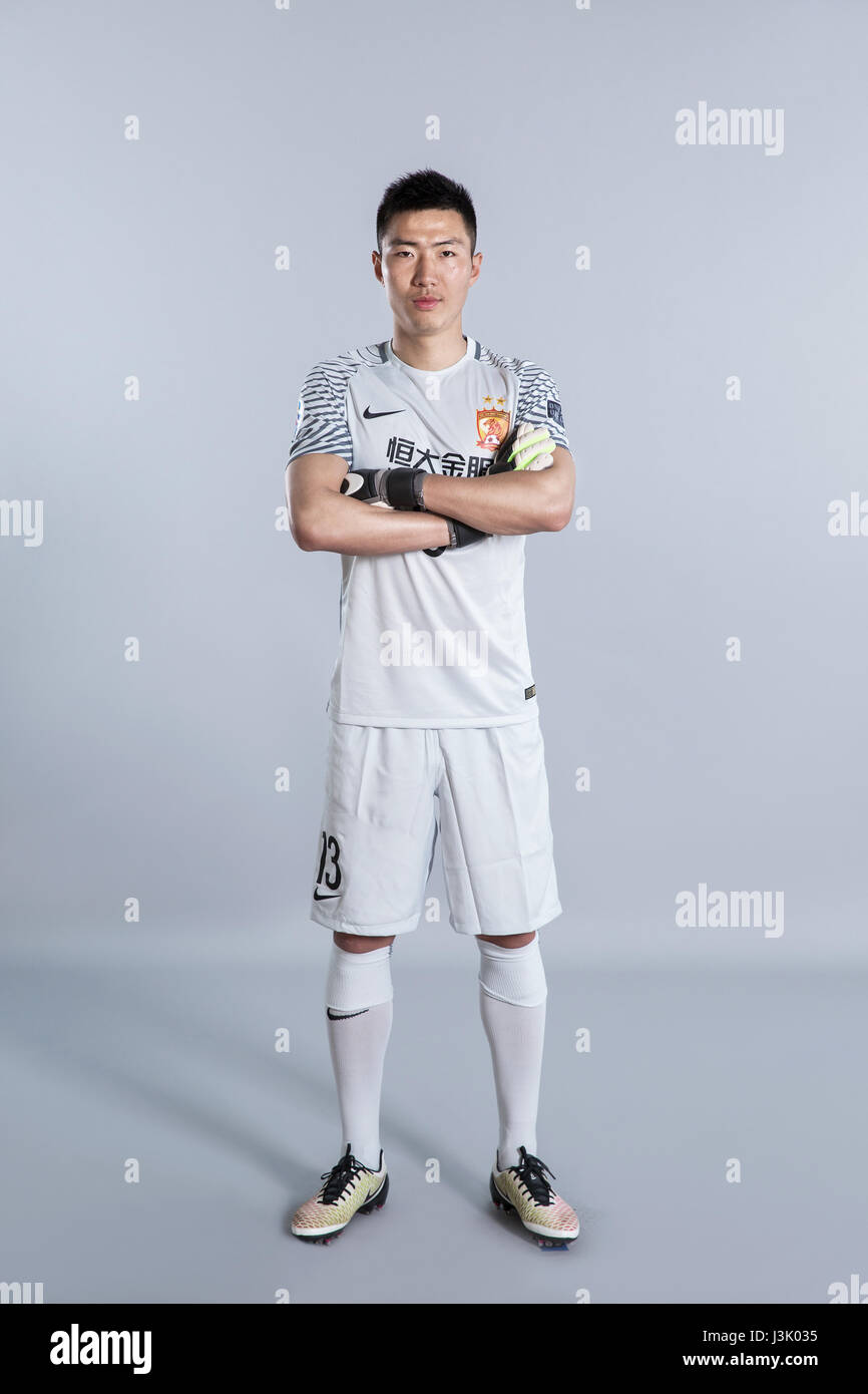 Portrait of Chinese soccer player Fang Jingqi of Guangzhou Evergrande ...