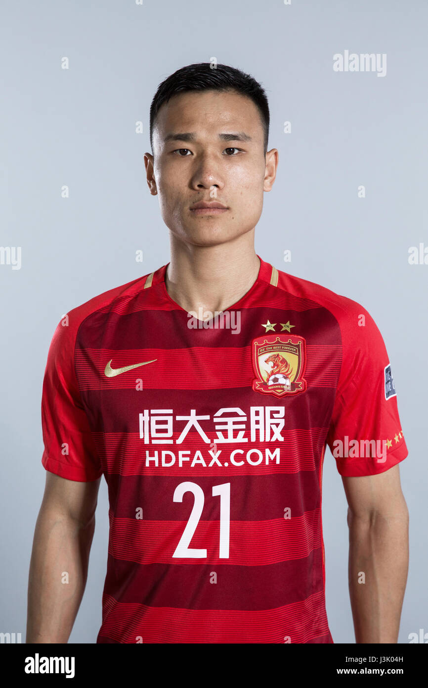 Portrait of Chinese soccer player Zhang Chenglin of Guangzhou ...