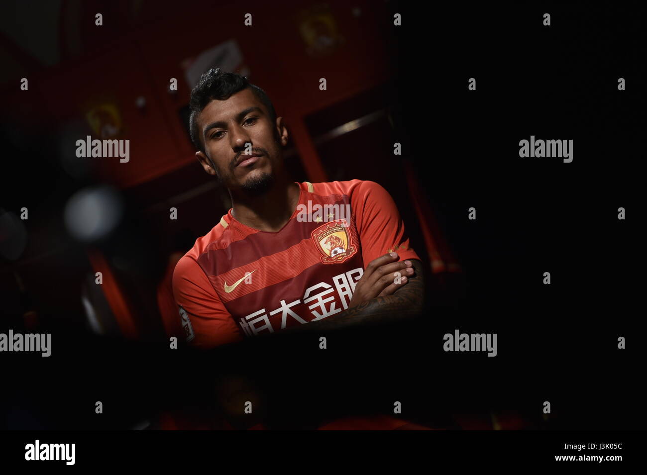 Portrait of Brazilian soccer player Paulinho of Guangzhou Evergrande ...