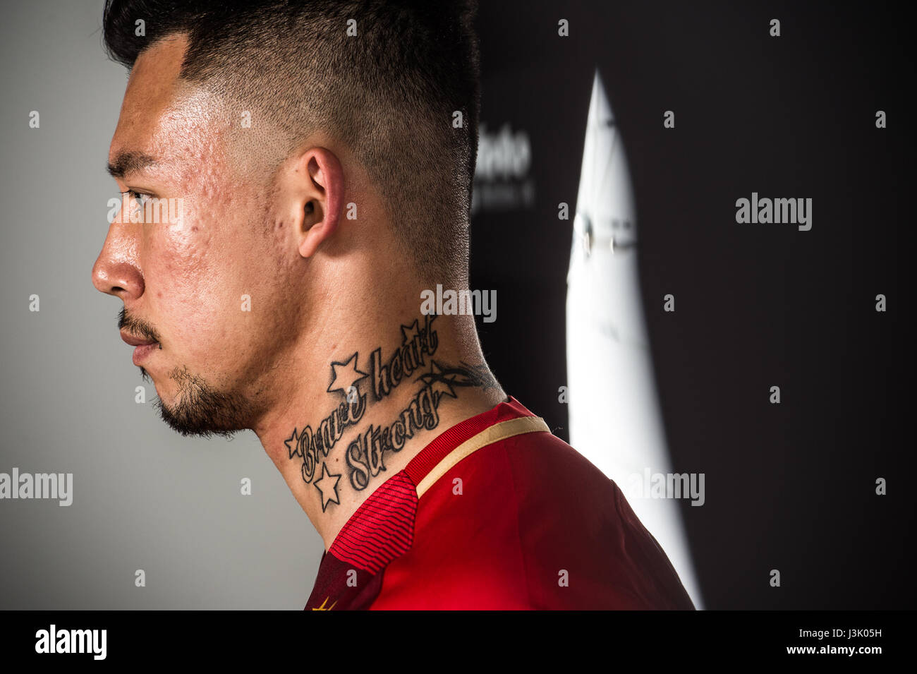 Portrait of Chinese soccer player Zhang Linpeng of Guangzhou Evergrande ...