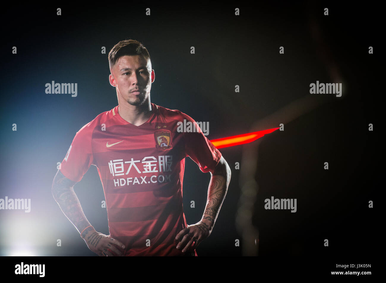 Portrait of Chinese soccer player Zhang Linpeng of Guangzhou Evergrande ...