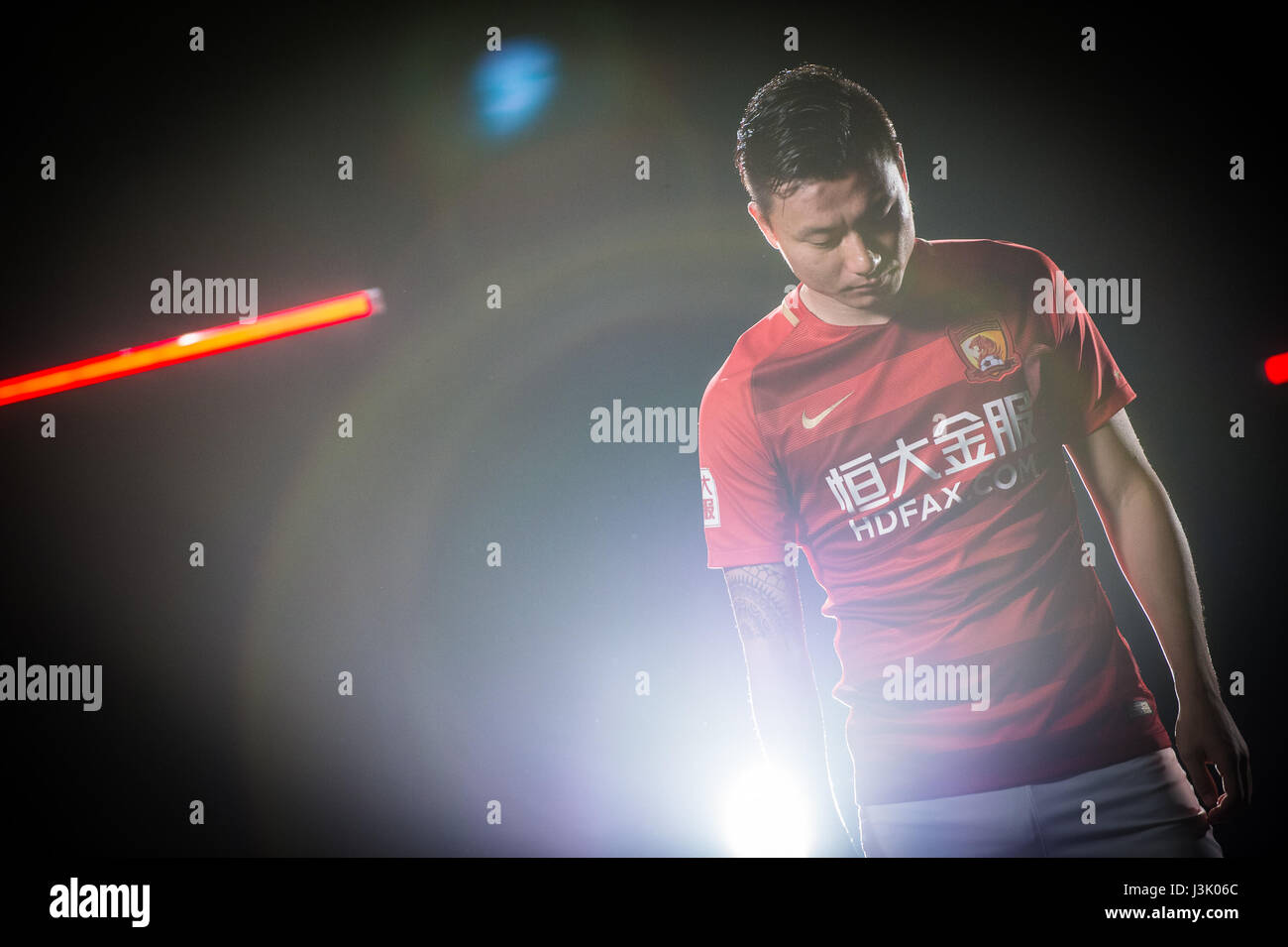Portrait of Chinese soccer player Gao Lin of Guangzhou Evergrande ...