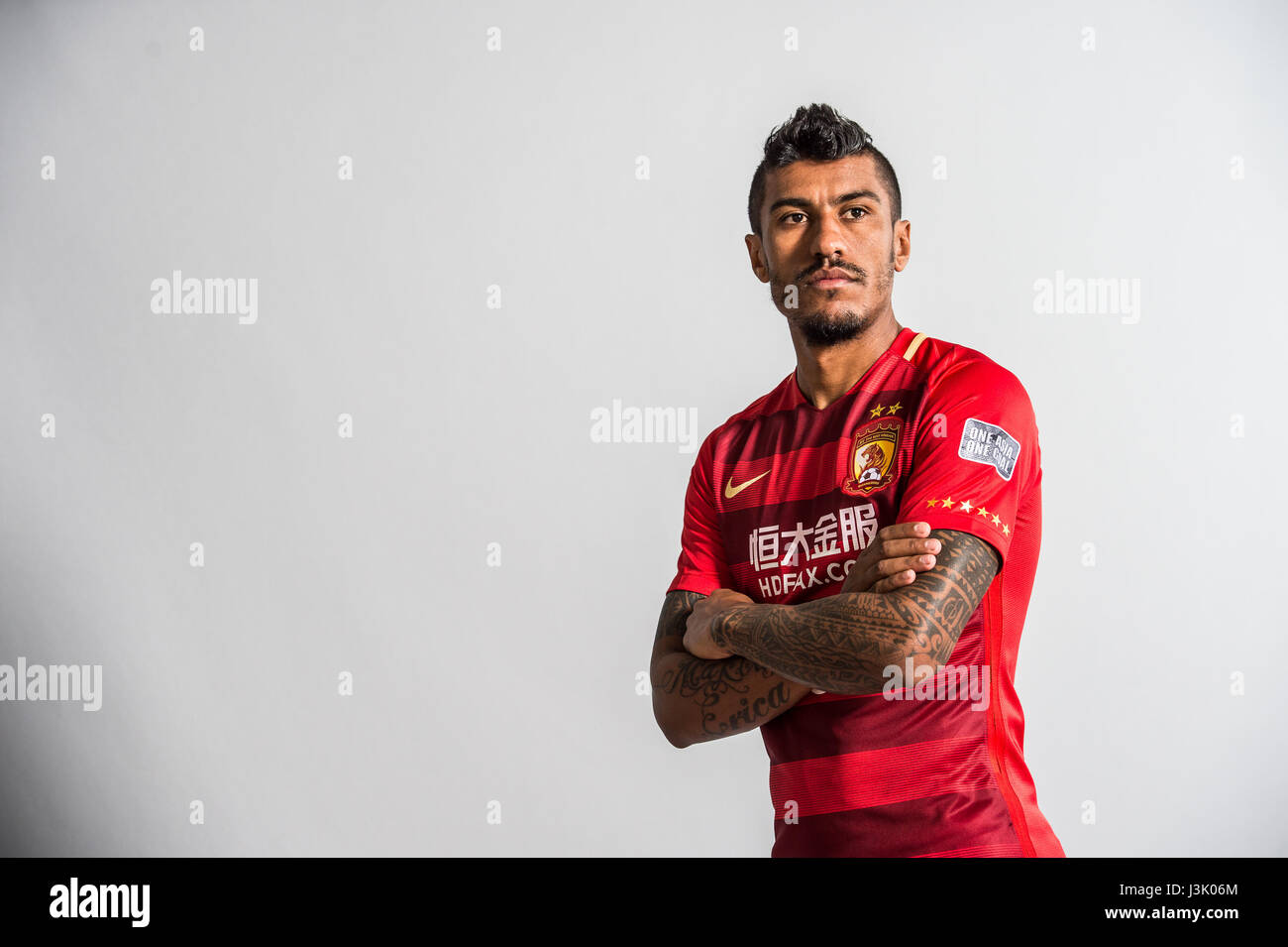 Portrait of Brazilian soccer player Paulinho of Guangzhou Evergrande ...