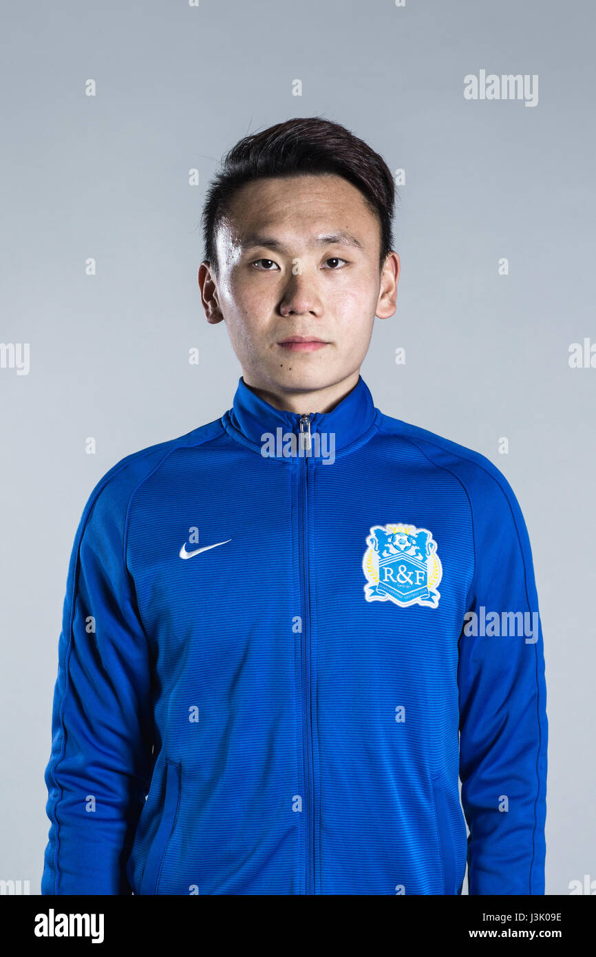 Portrait of Chinese soccer player Zhang Chenlong of Guangzhou R&F F.C. for the 2017 Chinese ...