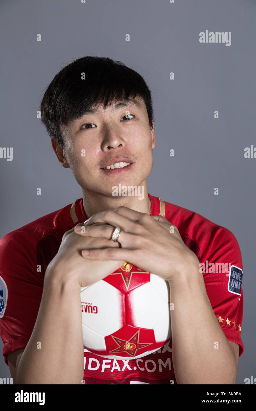 Portrait of Chinese soccer player Zheng Long of Guangzhou Evergrande ...