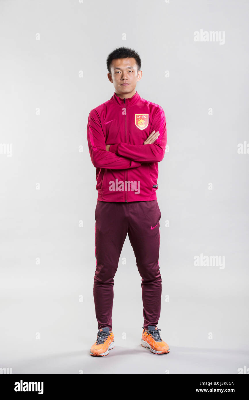 Portrait of Chinese soccer player Jiang Wenjun of Hebei China Fortune F.C. for the 2017 Chinese ...