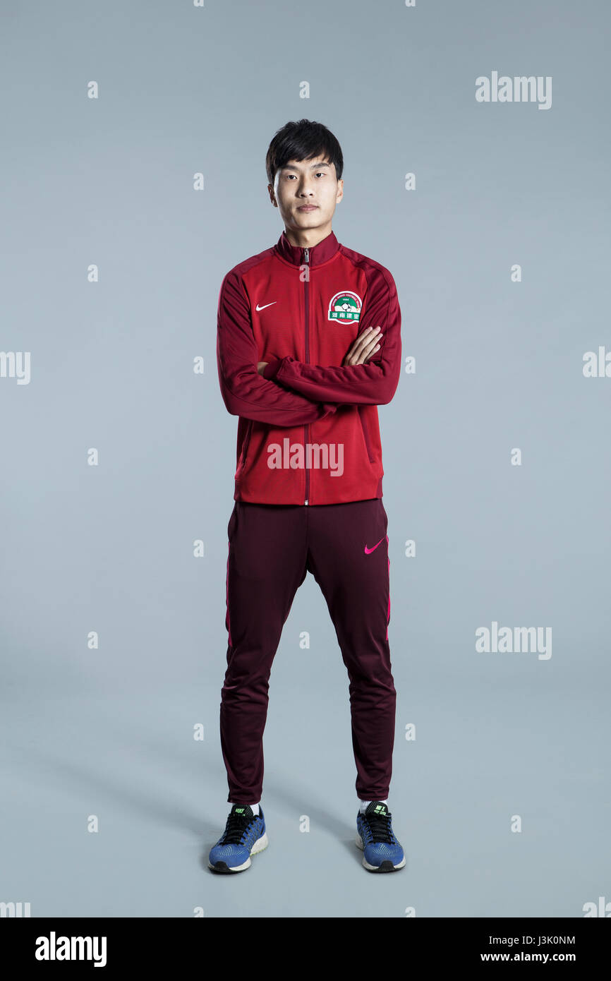 Portrait of Chinese soccer player Long Wei of Henan Jianye F.C. for the 2017 Chinese Football ...