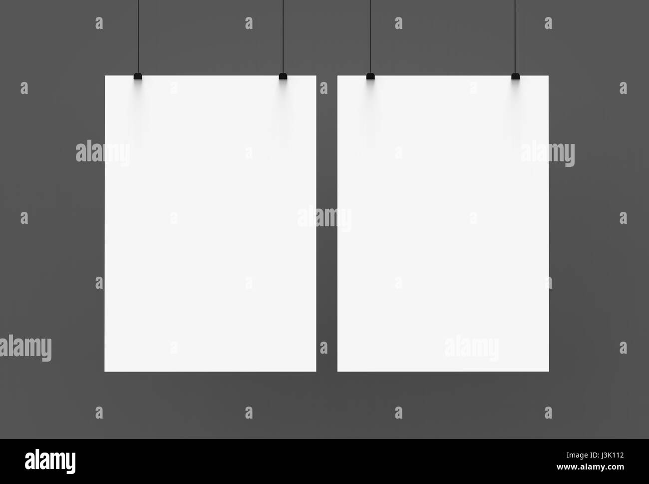 Blank white paper poster mock up on dark gray drywall. 3d illustrated ...