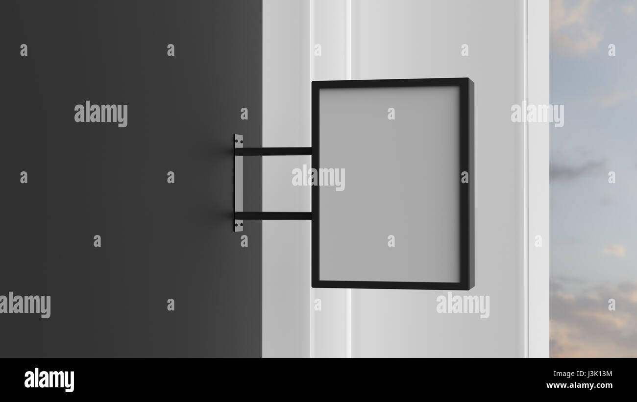 Rectangle signboard on dark wall. 3D illustrating Stock Photo - Alamy