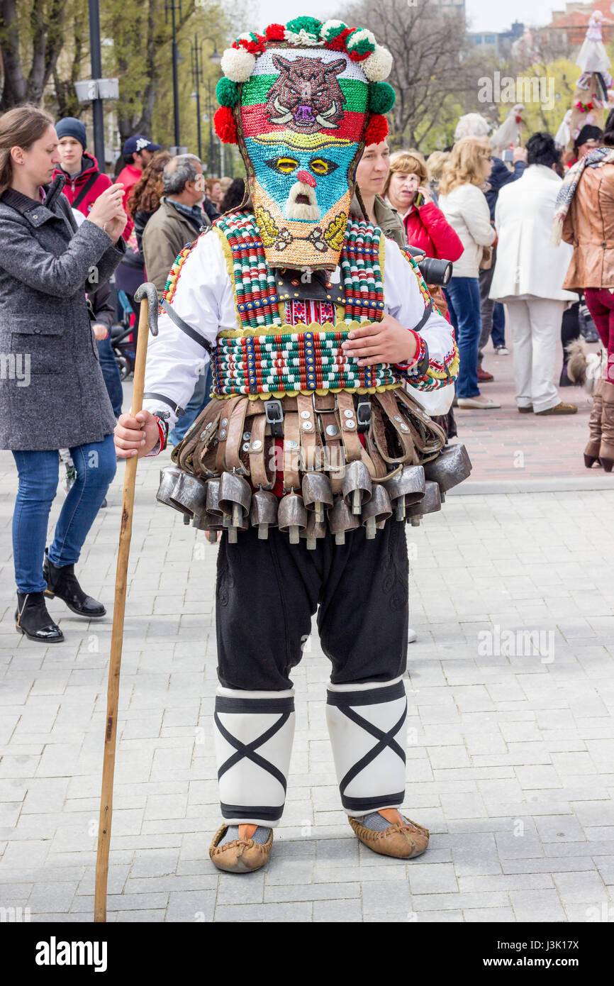 Varna Bulgaria - April 26.2017: Unidentified man in traditional Kukeri ...