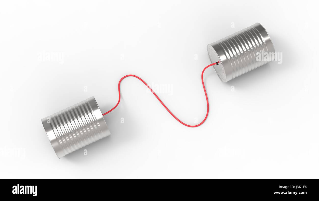 Tin cans telephone isolated on white background. 3D illustrating Stock ...