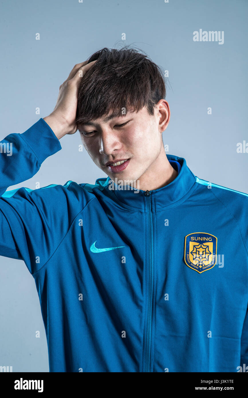 Portrait of Chinese soccer player Huang Jiajun of Jiangsu Suning F.C ...