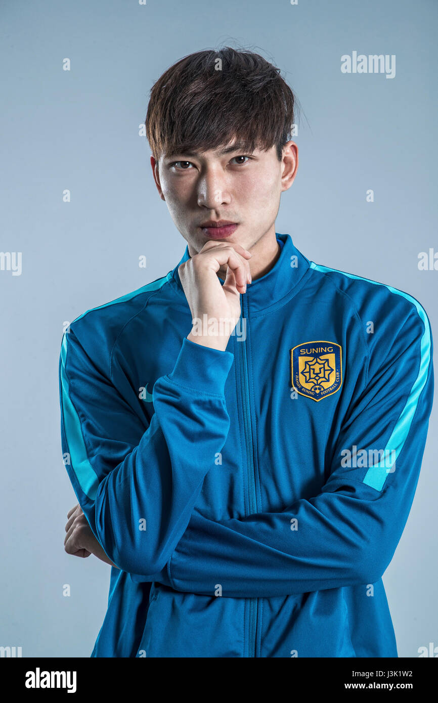 Portrait of Chinese soccer player Huang Jiajun of Jiangsu Suning F.C ...