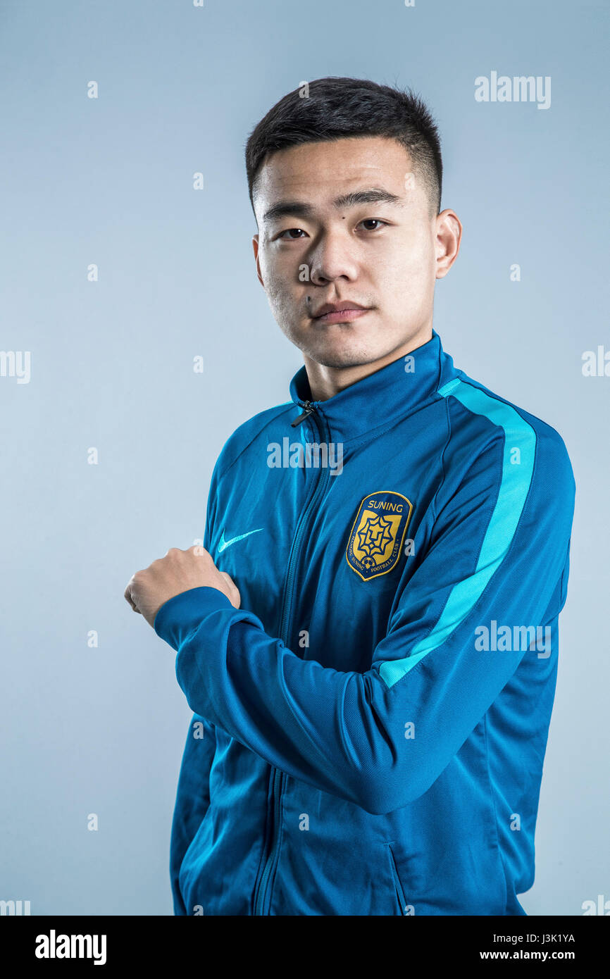 Portrait of Chinese soccer player Zhang Xinlin of Jiangsu Suning F.C ...