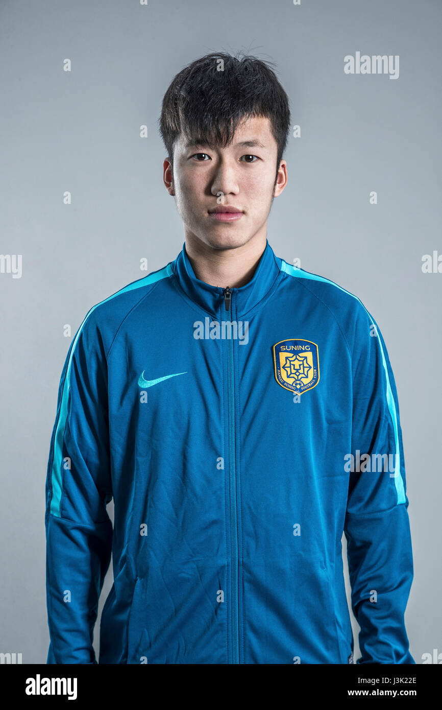 Portrait of Chinese soccer player Zhang Xiaobin of Jiangsu Suning F.C ...