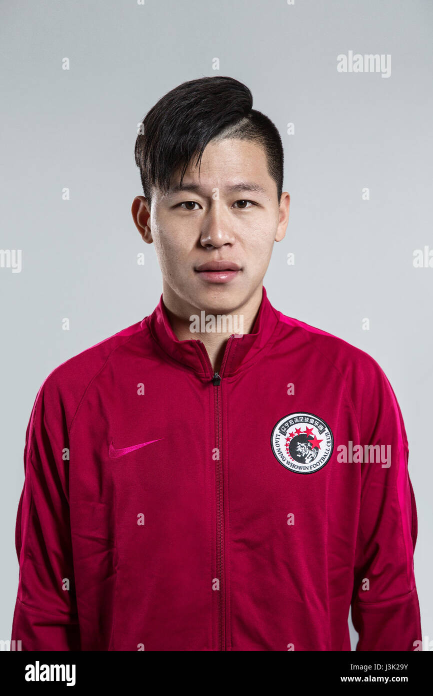 Portrait of Chinese soccer player Zhang Tianlong of Liaoning Whowin F.C ...